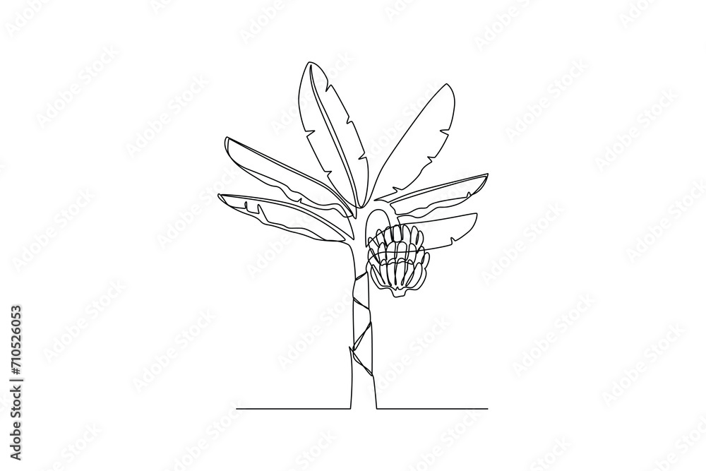 Continuous one line drawing of green trees of banana orchard for icon ...