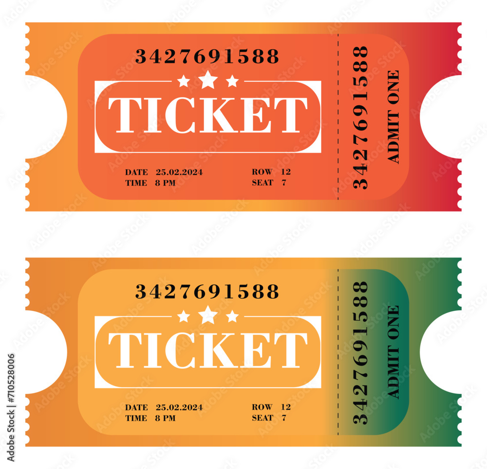 Two Tickets with gradient. Editable ticket template. Ticket template ...