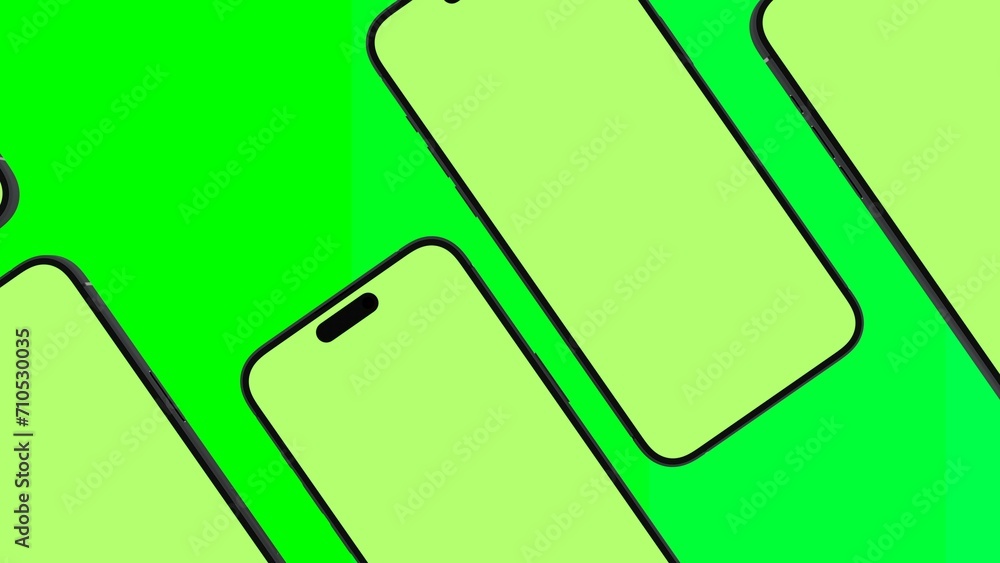 Mobile Phone Pattern with Green Screen on green background flat lay ...