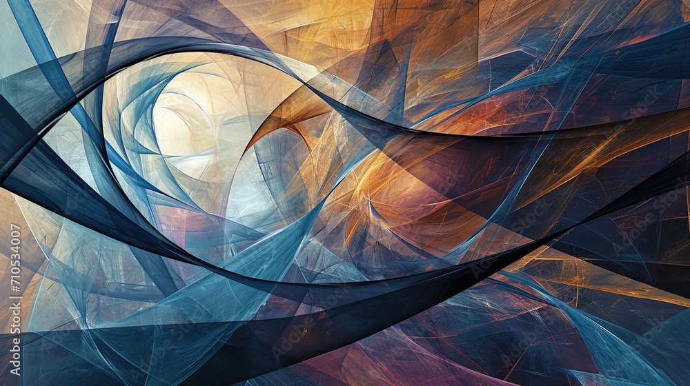 Complex interweaving lines and shapes that create a sense of depth and ...