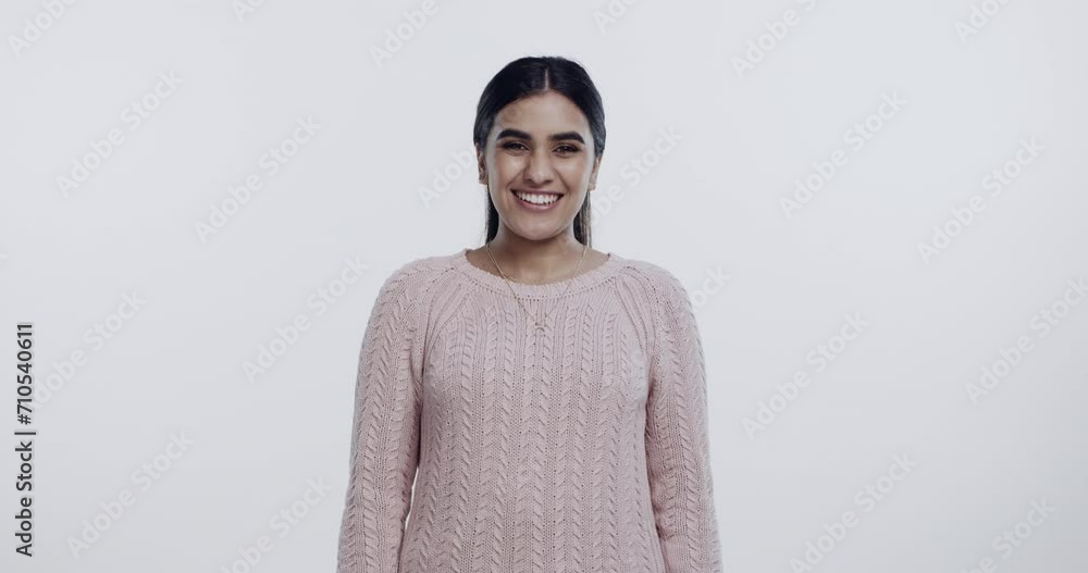 Face, funny and woman with a smile, tongue out being silly and goofy on ...