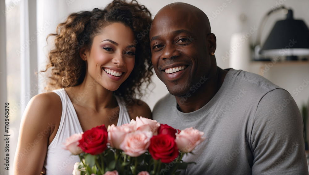 Happy smiling black couple, romance and love on February 14th. Love ...
