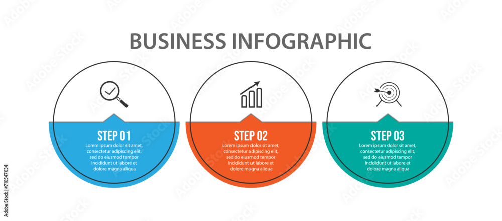 Simple infographic business with 3 parts or steps, there are icons ...