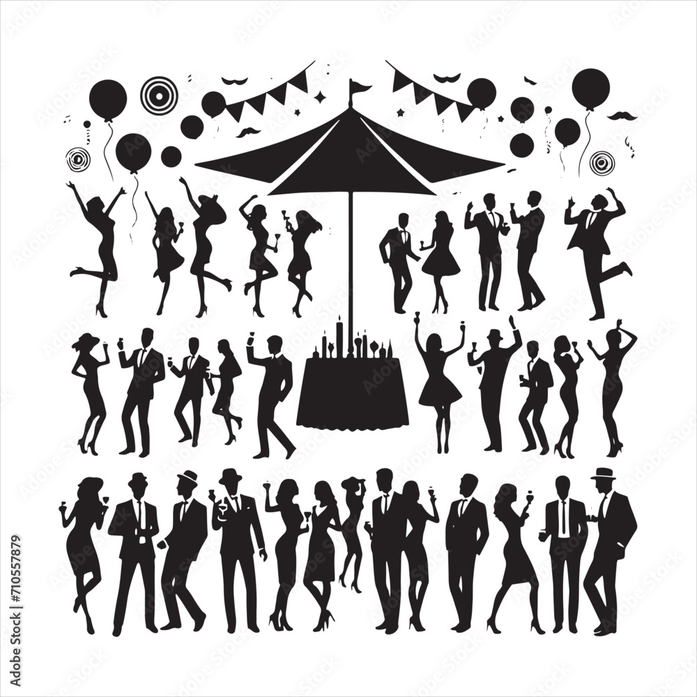 Whirling Elegance: A Dance of Shadows in Party Silhouette Stock ...