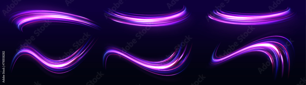 Neon swirls with light effect in the form of a spiral. Laser beams ...