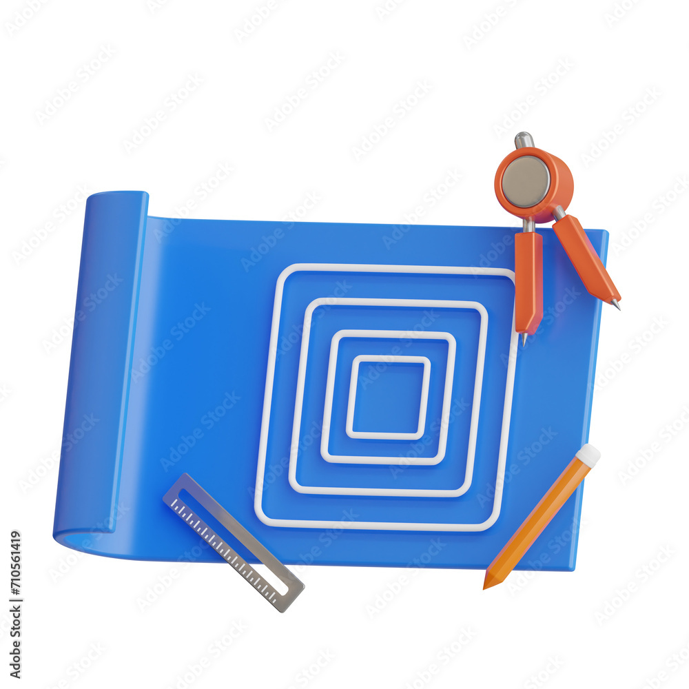 3D Blueprint Model Demystifying the Design Proces. 3d illustration, 3d ...