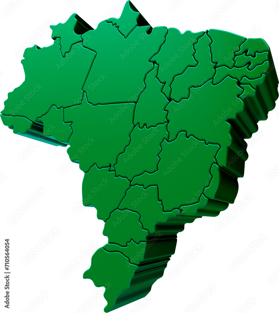 mapa 3d verde brasil com divisao de estados, mapa renderizacao ...