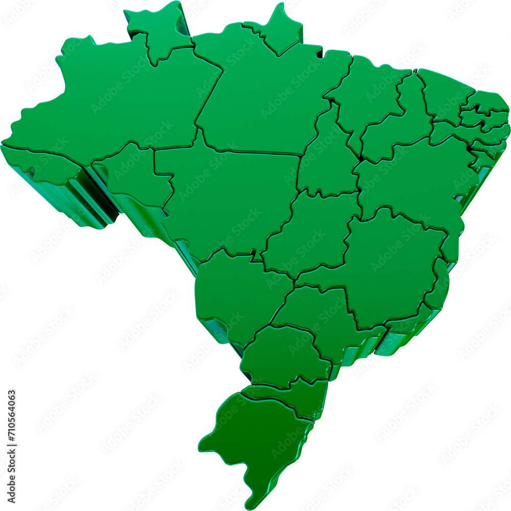 mapa 3d verde brasil com divisao de estados, mapa renderizacao ...