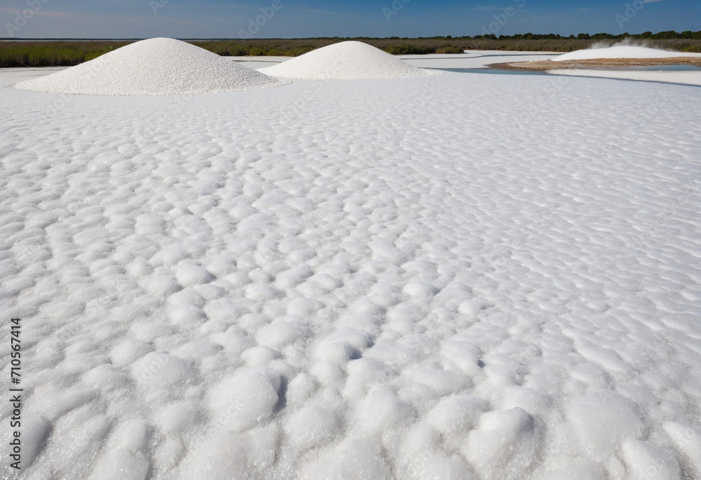 Sea salt production. Salt mound. Sodium Chloride source. Sea water ...