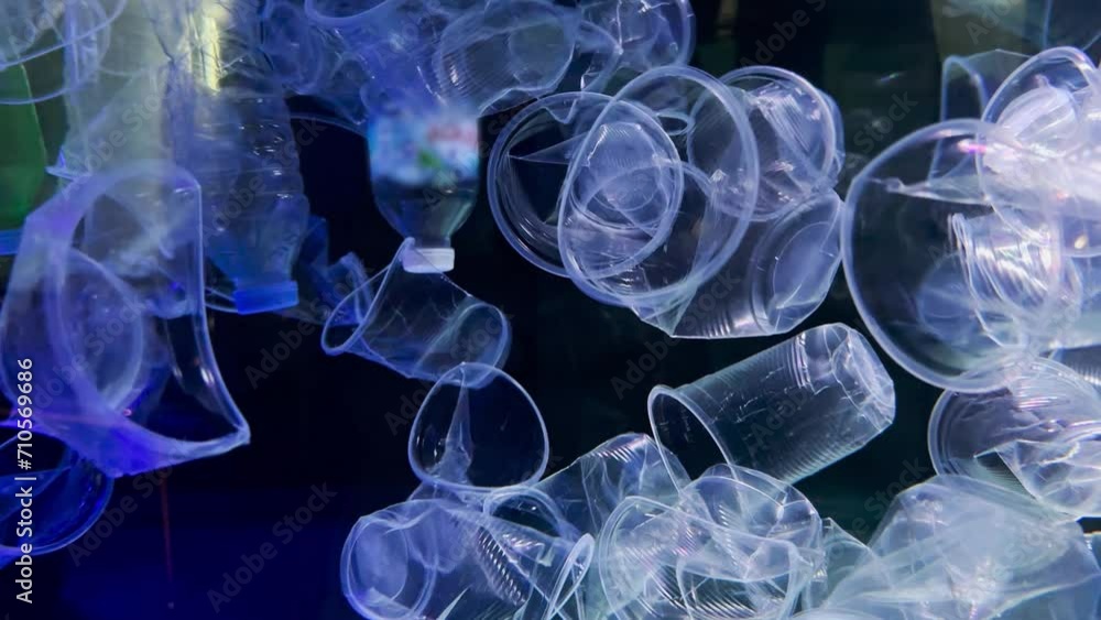 Vidéo Stock Plastic pollution, discarded plastic cups slowly drifting ...