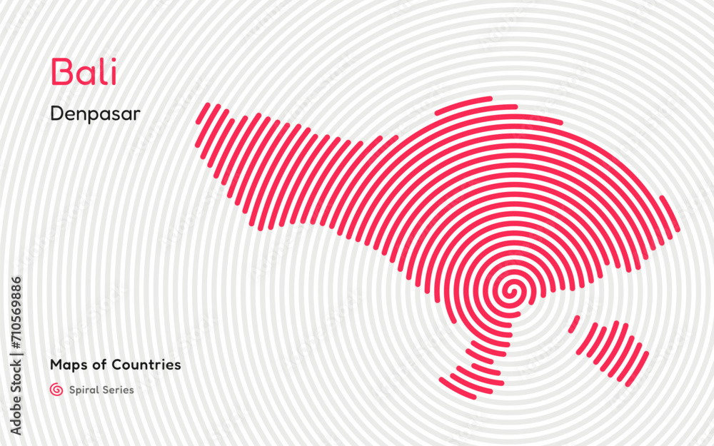 Abstract Simple Map of Bali in Spiral Fingerprint Pattern with Capital ...