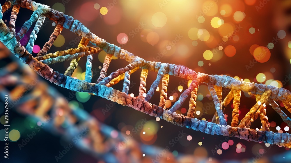 Poster 3d human dna illustration under microscope with vibrant colors ...