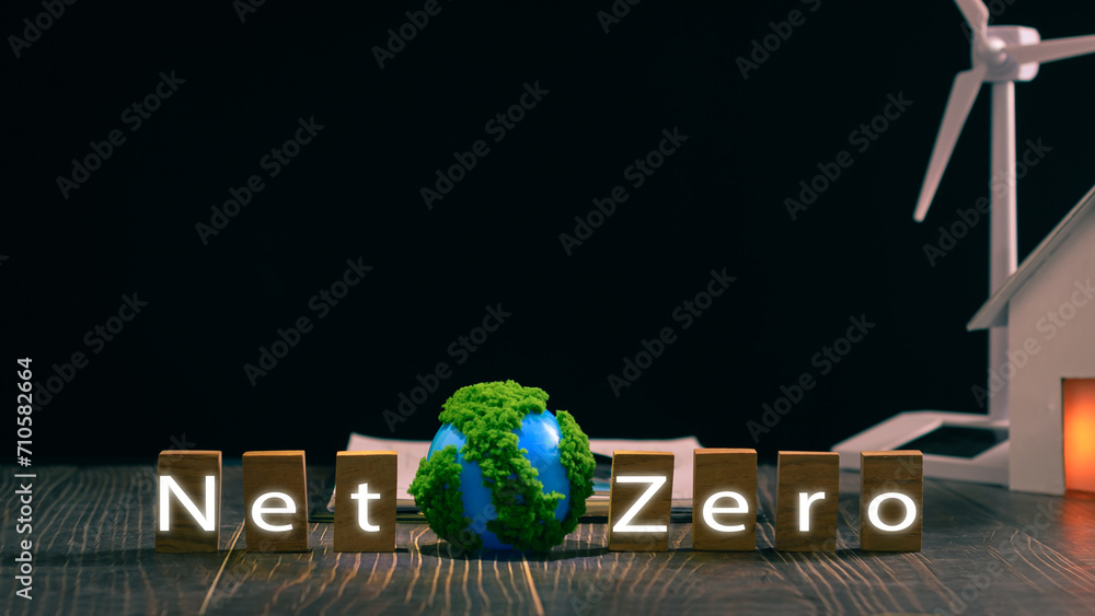 Net zero and carbon neutral concept.Wooden block with Net Zero icons ...