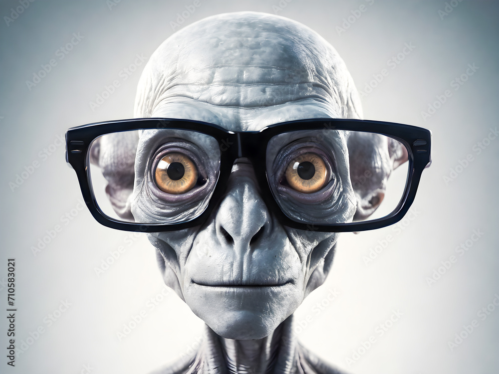 Funny face of a alien with glasses and big eyes, conceptual image Stock ...