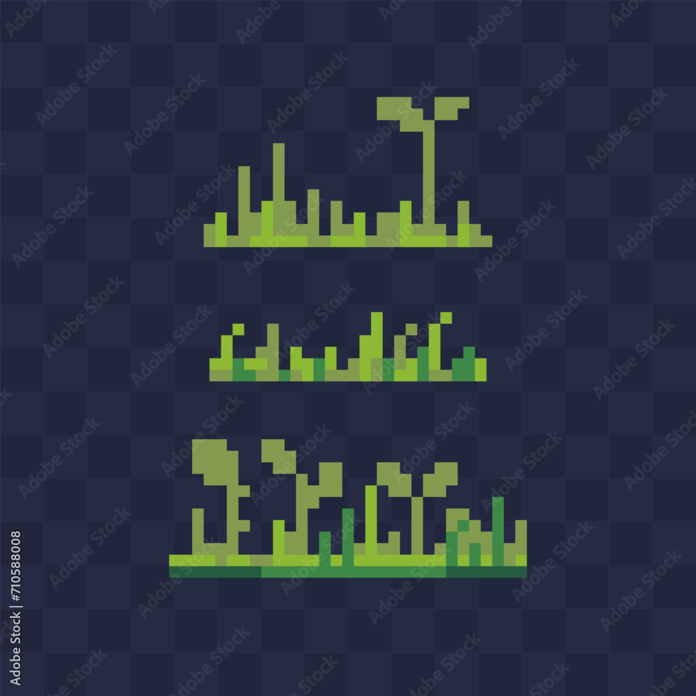 Green grass pixel art isolated vector illustration. Seamless textures ...