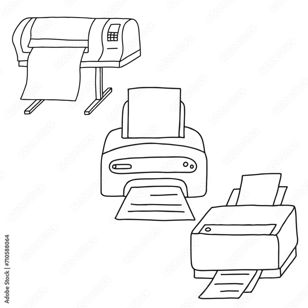 Hand drawing Large inkjet plotter printer in linear style. Plotter ...