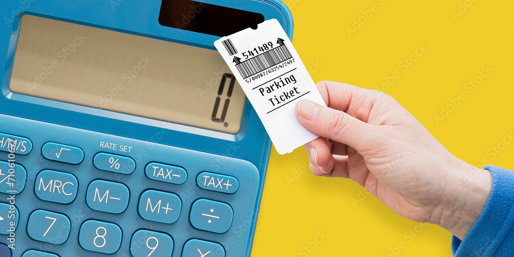 Parking costs concept with and holds a parking ticket - parking payment ...
