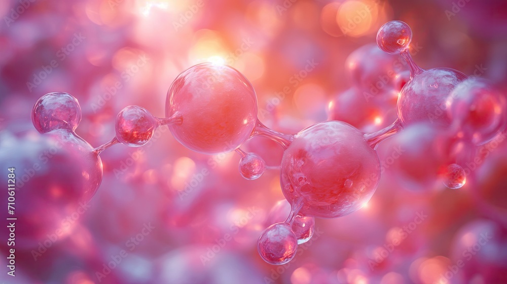 a molecular structure. The visual highlights the spherical atoms ...