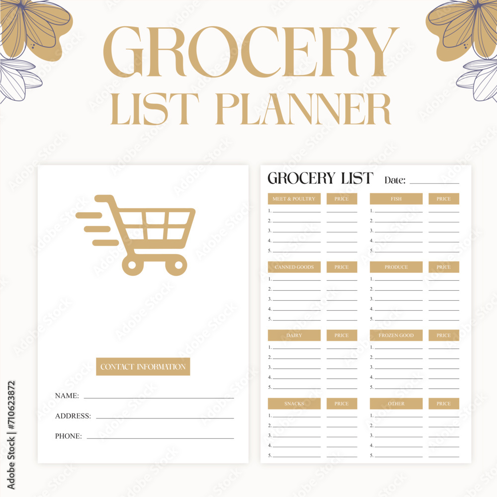 Minimalist grocery list planner design collection set, Set of Grocery ...