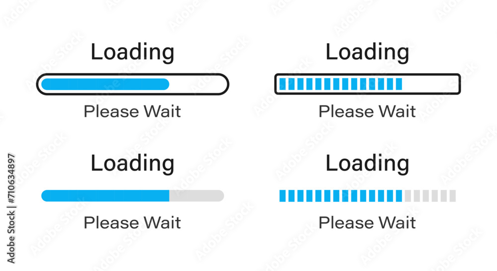 Loading bar point with outline icon set in blue color. Loading please ...