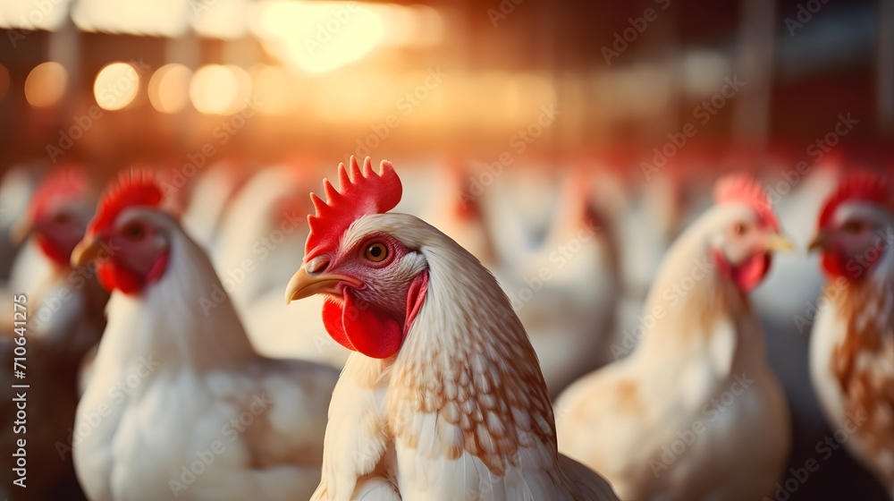 Chicken farm. Egg-laying chicken in battery cages. Commercial hens ...