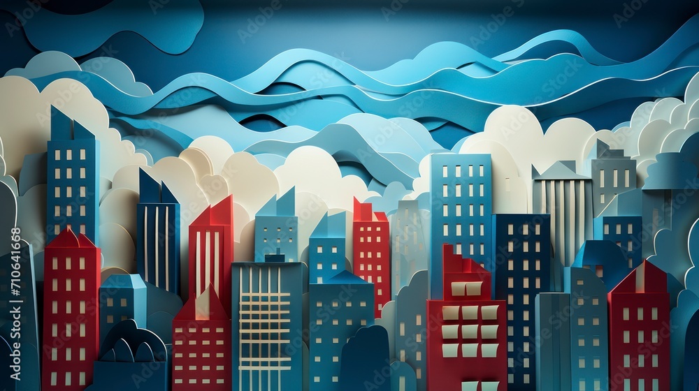 Paper cut city background, cute paper wallpaper with clouds Stock ...