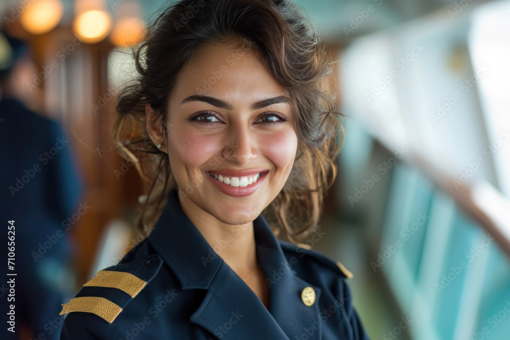 Indian woman wearing cruise ship staff uniform, boat service crew Stock ...
