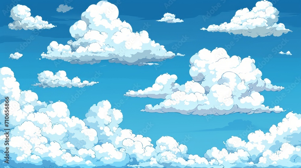 Set of cartoon blue clouds, background, old school style. Pop up style ...
