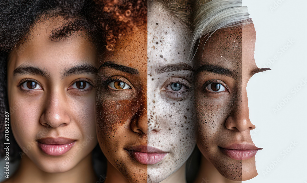 Composite portrait blending diverse faces of different ages ...