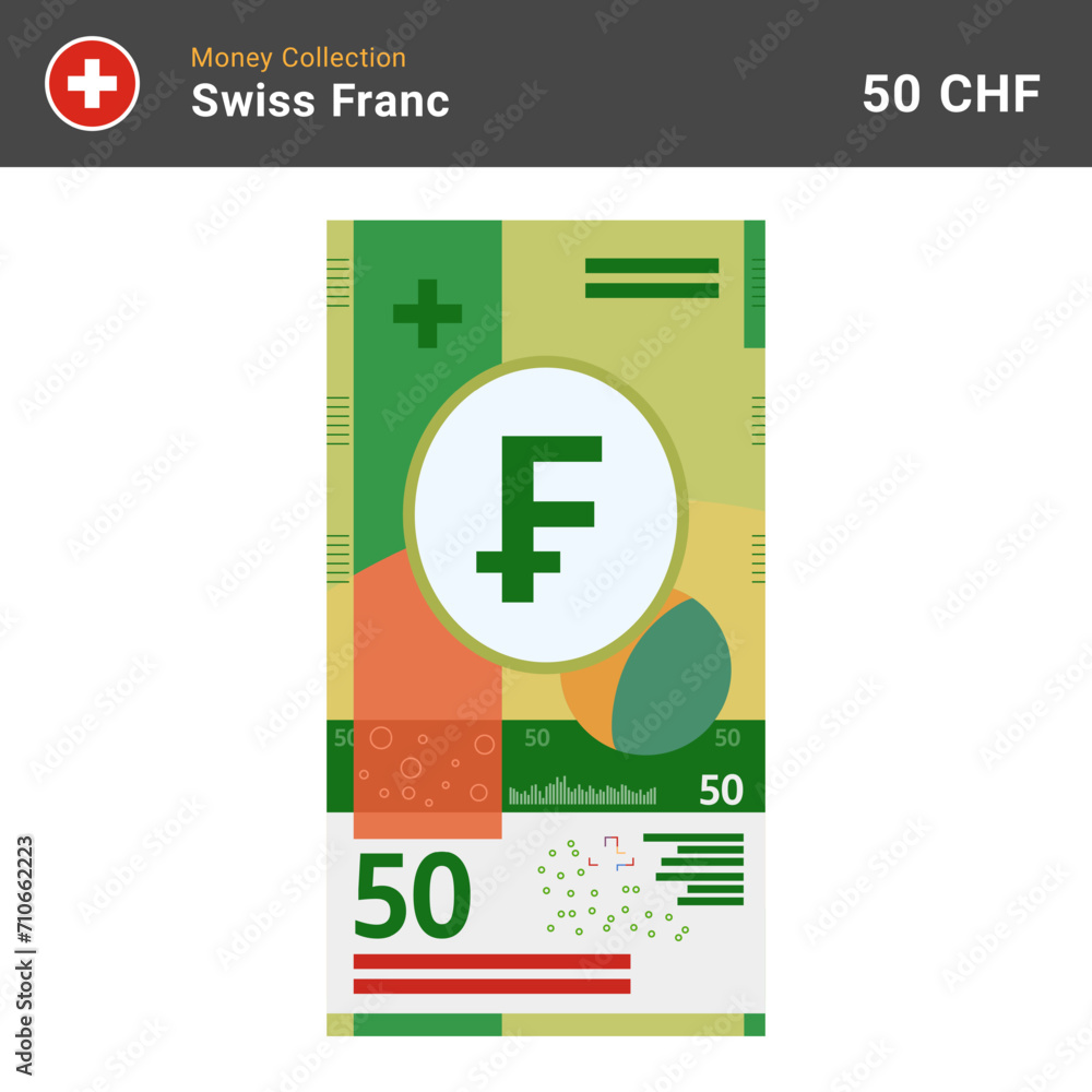 Swiss 50 francs banknote vector illustration. Paper money of fifty ...
