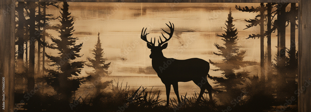 Design a rustic sign with a deer silhouette, perfect for adding a touch ...