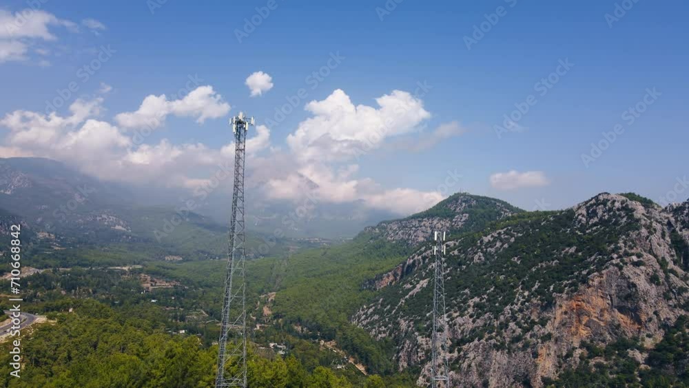 Communication base stations and antennas on a mountain top in highland ...