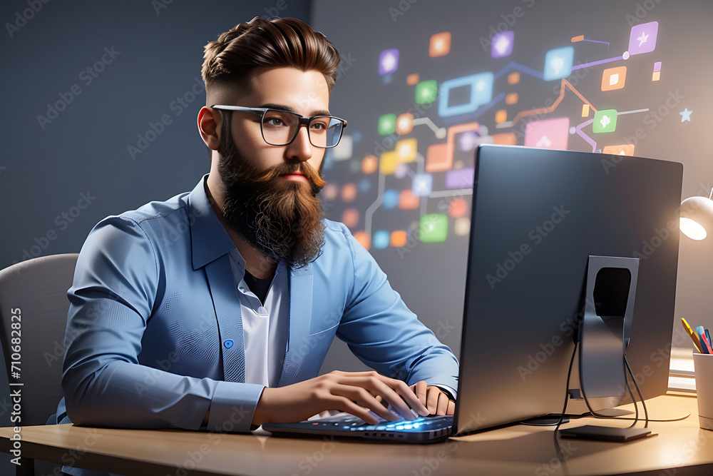 Transparent PNG is available. The programmer or coder is working on the computer. Beard is a ...