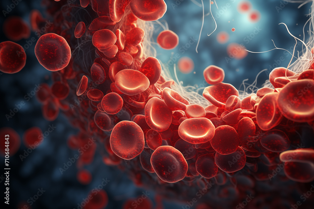 Abstract background of artery inside red blood hemoglobin molecule ...