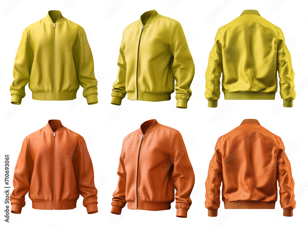 2 Set of yellow orange mustard, unisex bomber jacket with full zip ...