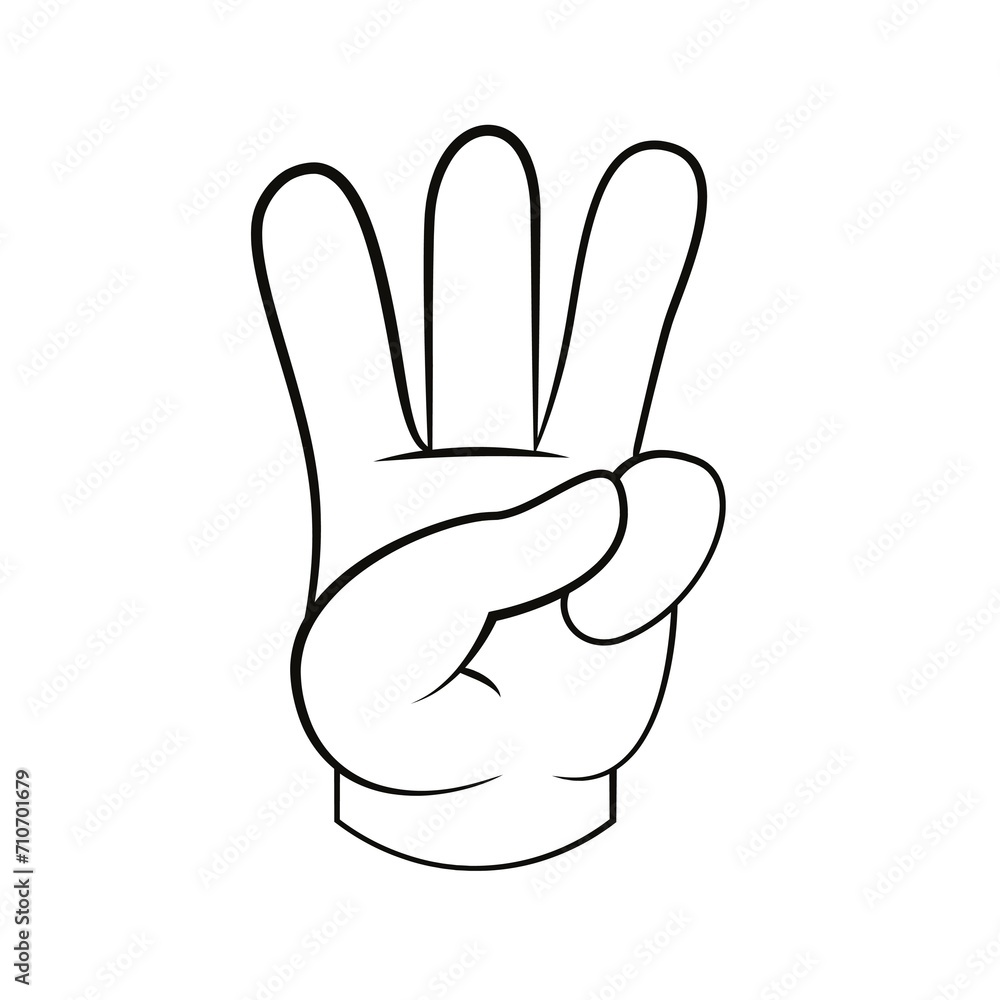 Cartoon picture for coloring, picture of hand holding up three fingers ...