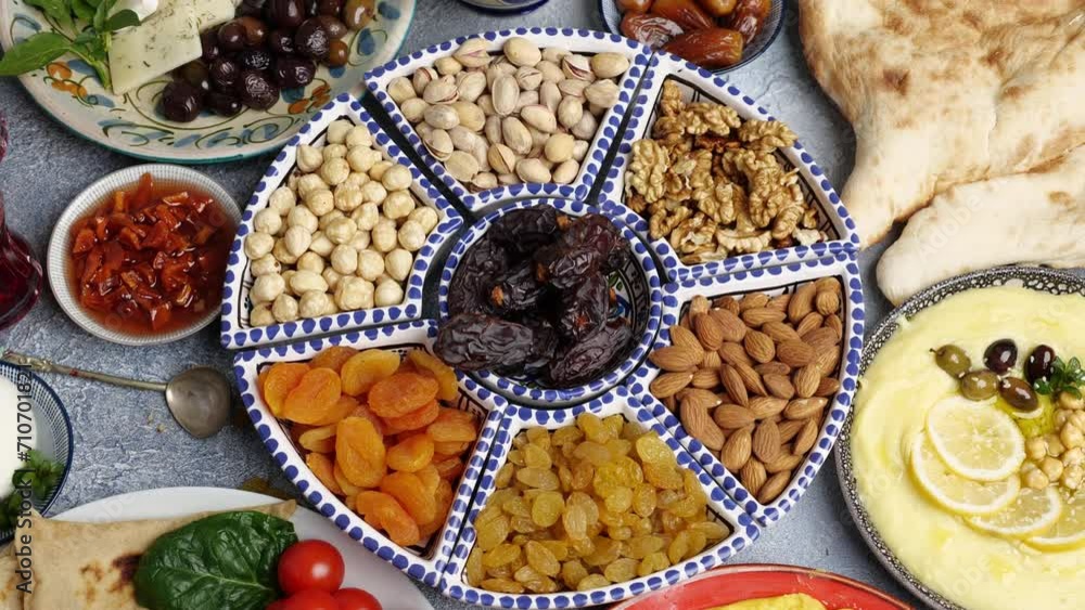 Ramadan Fasting, Foods For Suhoor and Iftar. A Muslim family at the ...