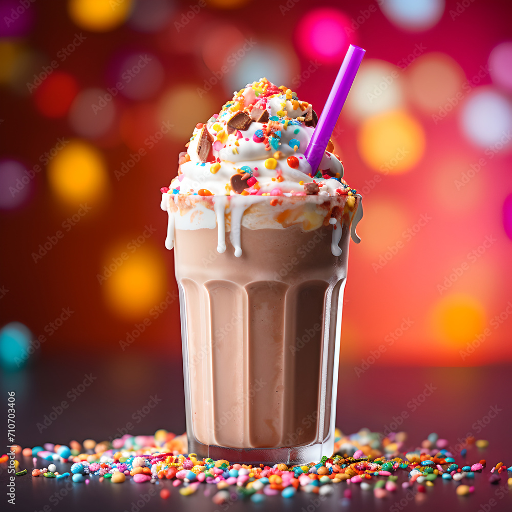 Extra large sweet American chocolate milk shake with cream and toppings ...