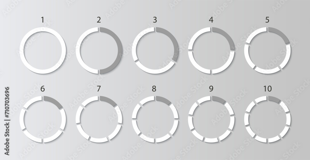 Set schemes with sectors. Circular chart. Piechart with segments and ...