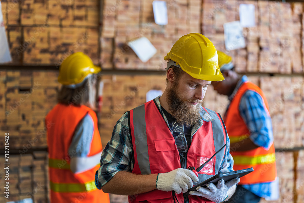 Fotografia do Stock: workers man and woman engineering walking and ...