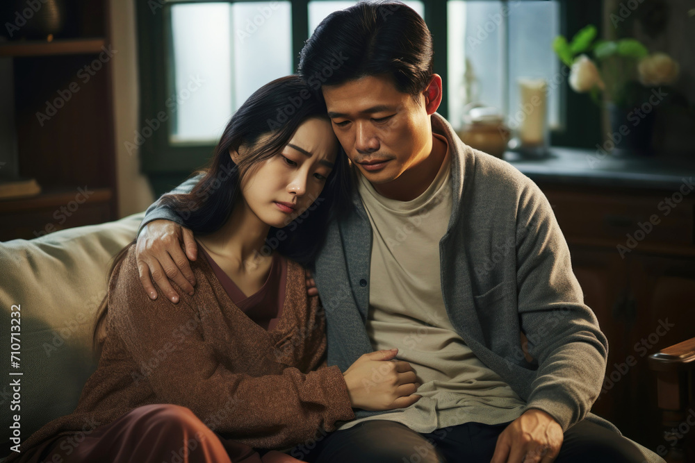 Compassionate Embrace Between a Young Asian Couple Stock Photo | Adobe ...