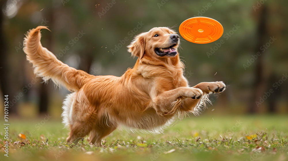 golden retriever puppy playing, a joyful golden retriever catching a ...