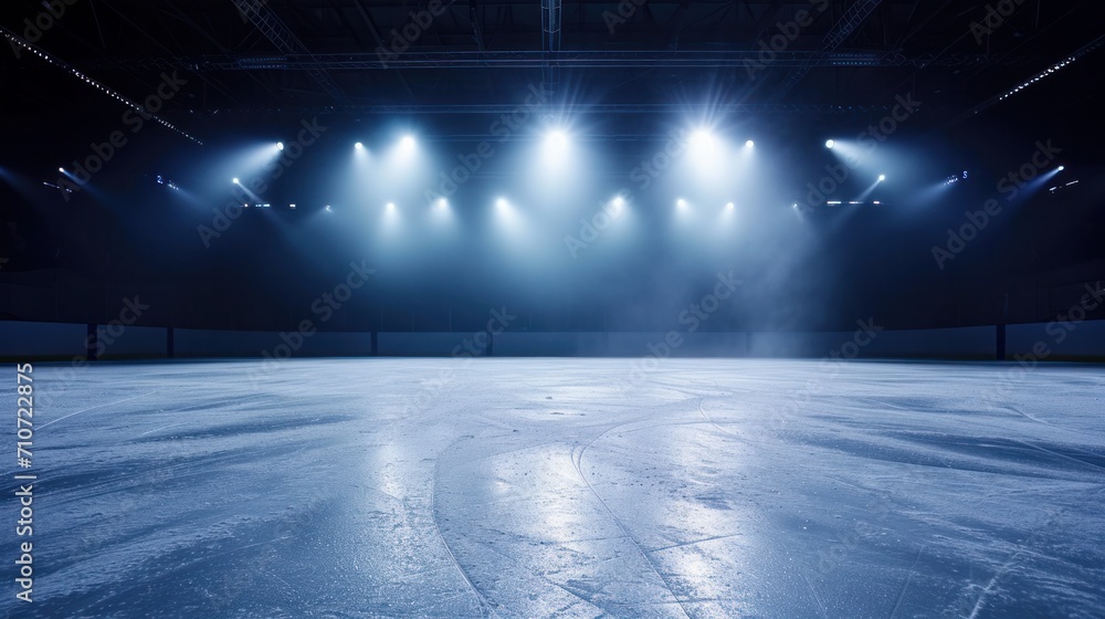 Background. Beautiful empty winter background and empty ice rink with ...