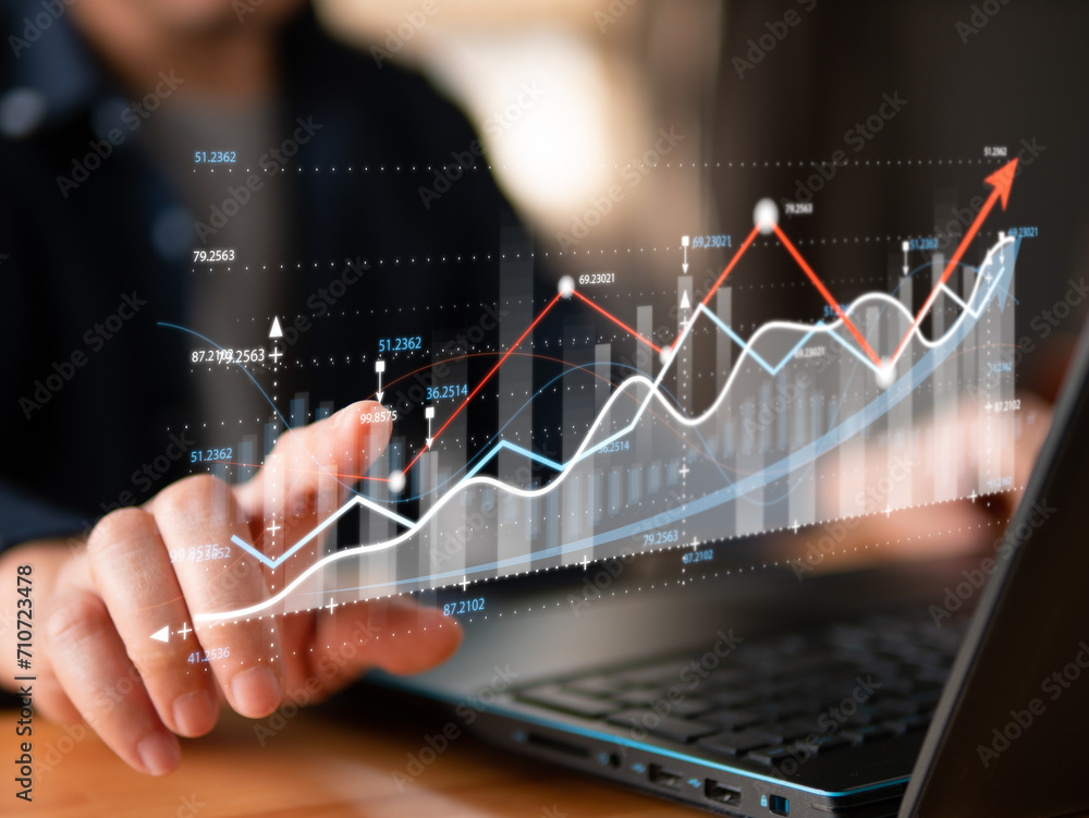 Businessman perform data analysis in computer. Chart report platform for finance management ...