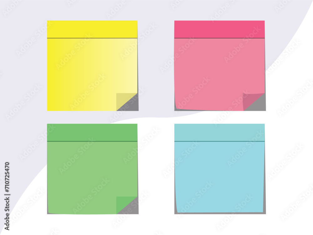 Set of Neon yellow green pink blue Memo sticky notes papers. Reminder ...