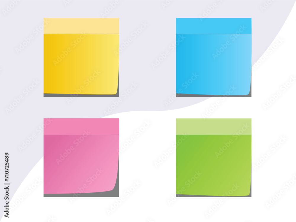 Set of Neon yellow green pink blue Memo sticky notes papers. Reminder ...