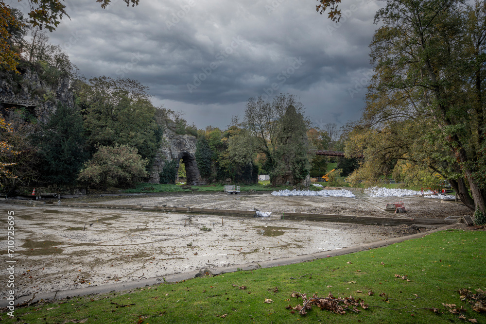 Paris, France - 11 11 2023: Park des Buttes Chaumont. View the central ...