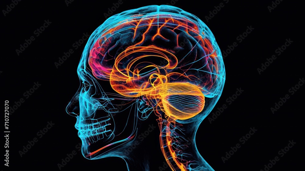 Ilustração do Stock: Cerebral cortex lobes in color profile view x-ray ...