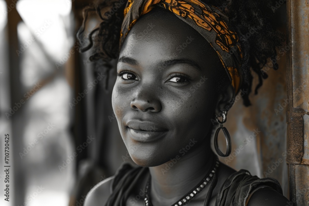 Beautiful young African woman in traditional clothes. Black and white ...