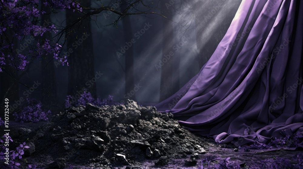Smoldering Ash Pile with Purple Cloth for Ash Wednesday. Artistic ...